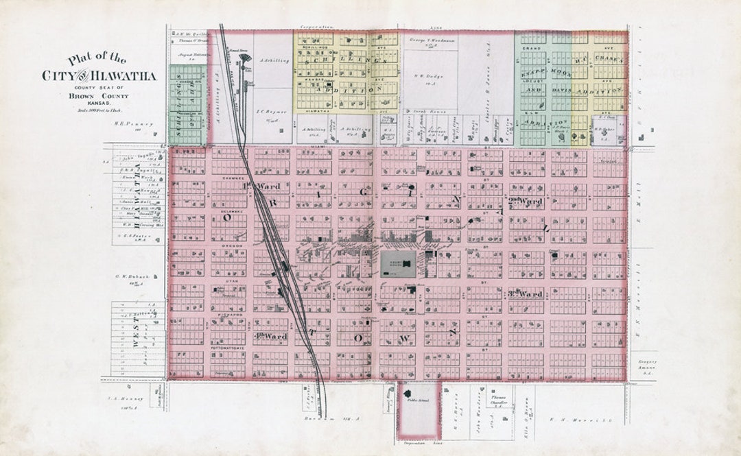 1887 Map of the City of Hiawatha Brown County Kansas - Etsy