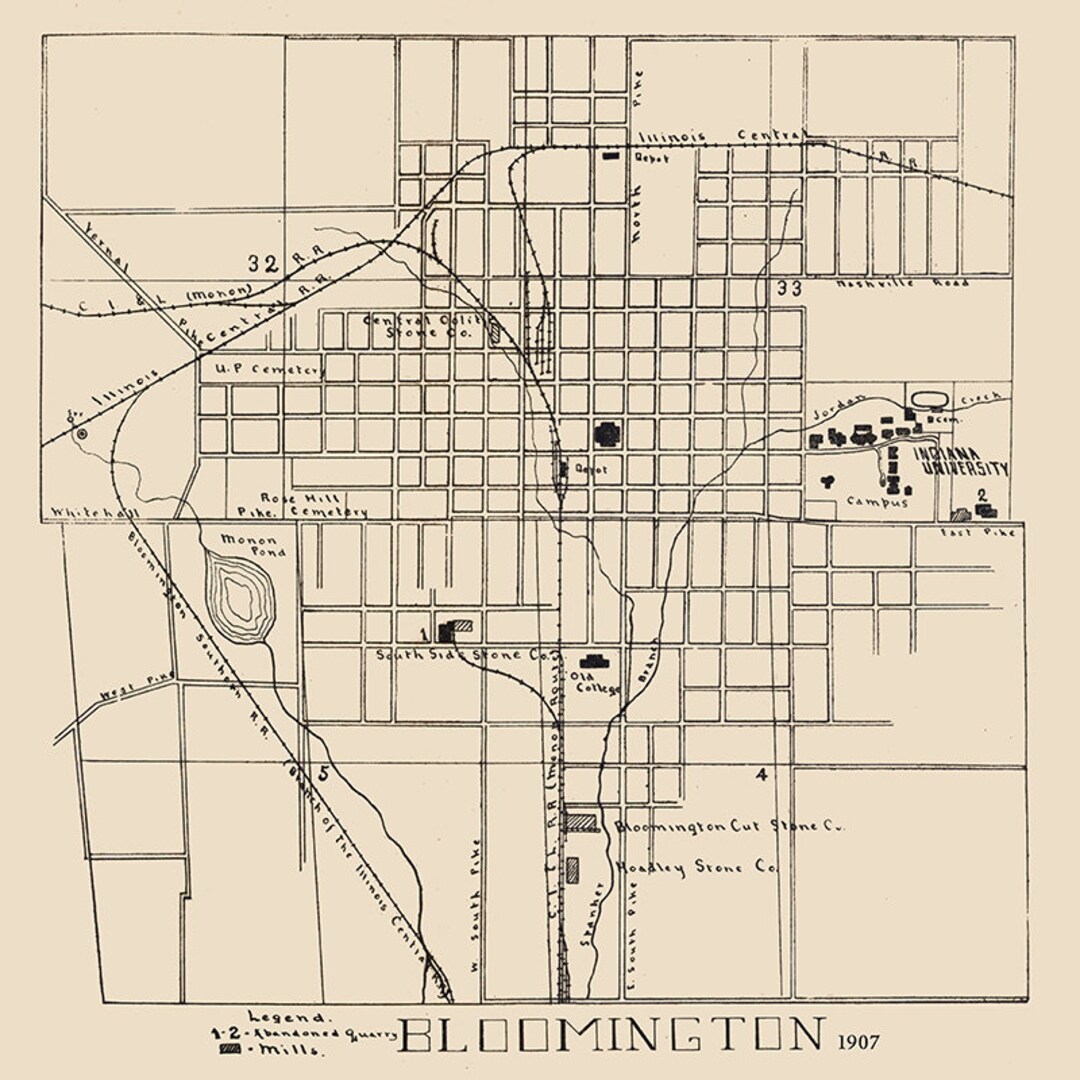 1907 Town Map of Bloomington Monroe County Indiana - Etsy