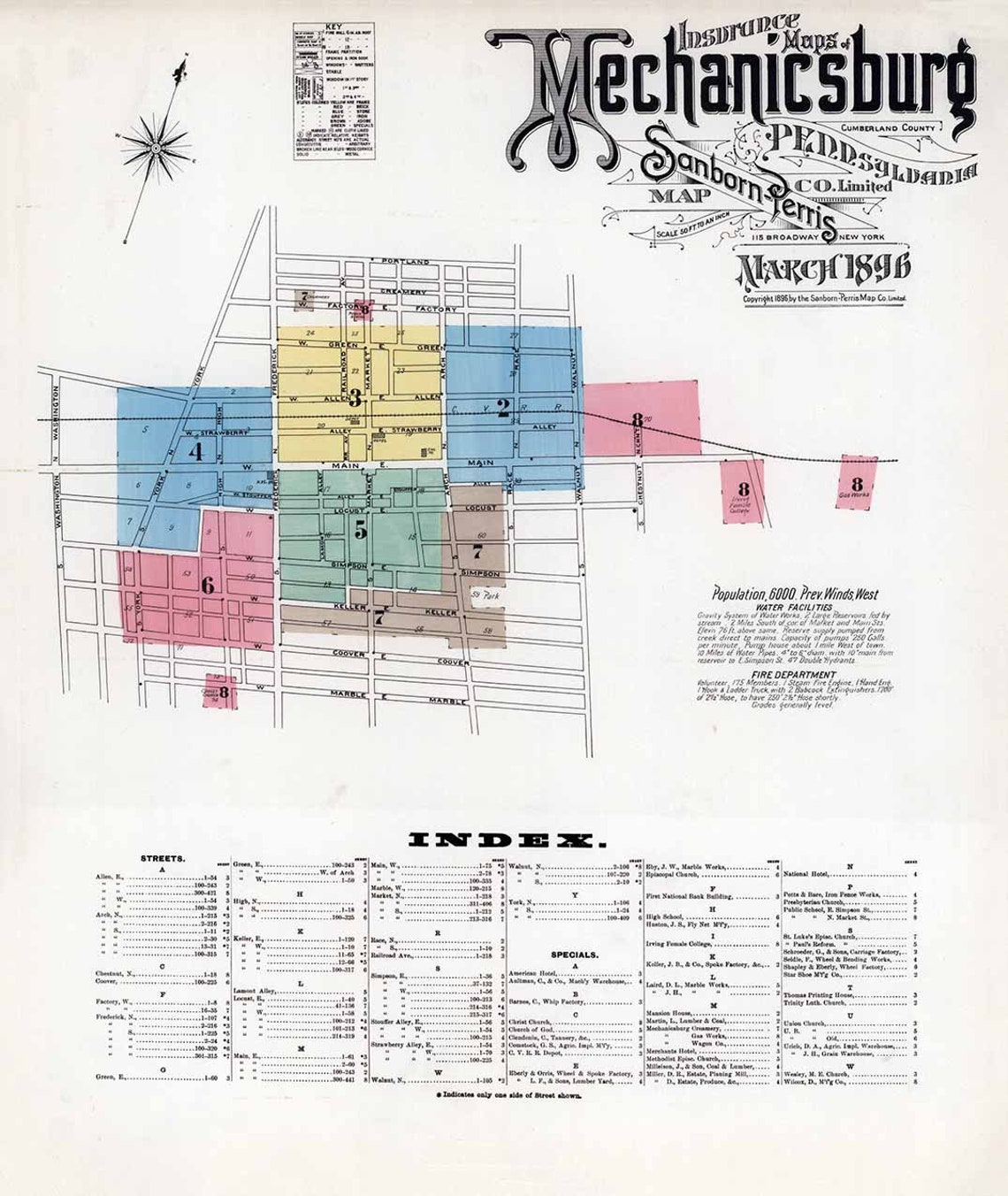 1896 Town Map of Mechanicsburg Cumberland County Pennsylvania - Etsy