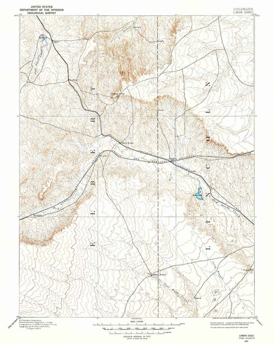 1891 Topo Map of Limon Colorado - Etsy
