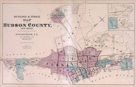 1873 Map of Hudson County New Jersey | Etsy