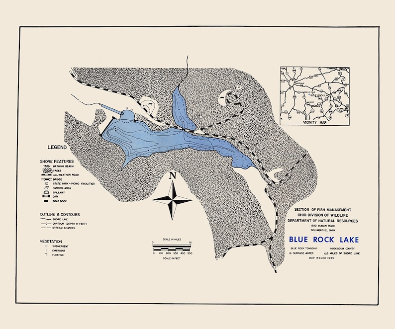 1960 Map of Blue Rock Lake Muskingum County Ohio - Etsy