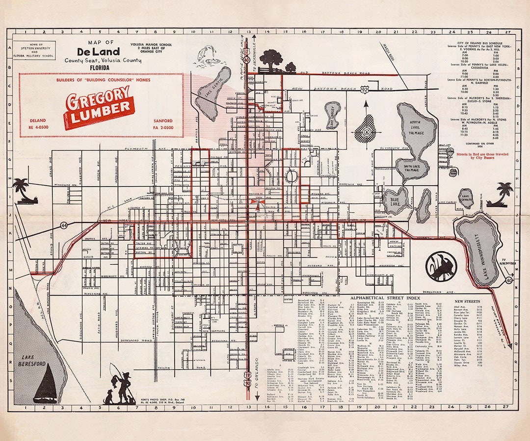 1950s Map of Deland Volusia County Florida - Etsy