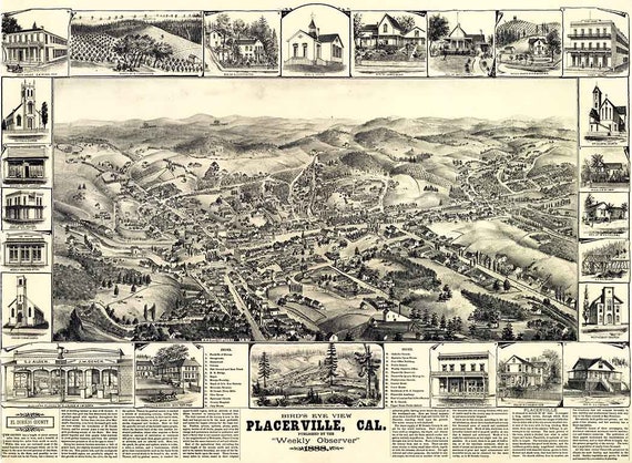 1888 Panoramic Map of Placerville California | Etsy