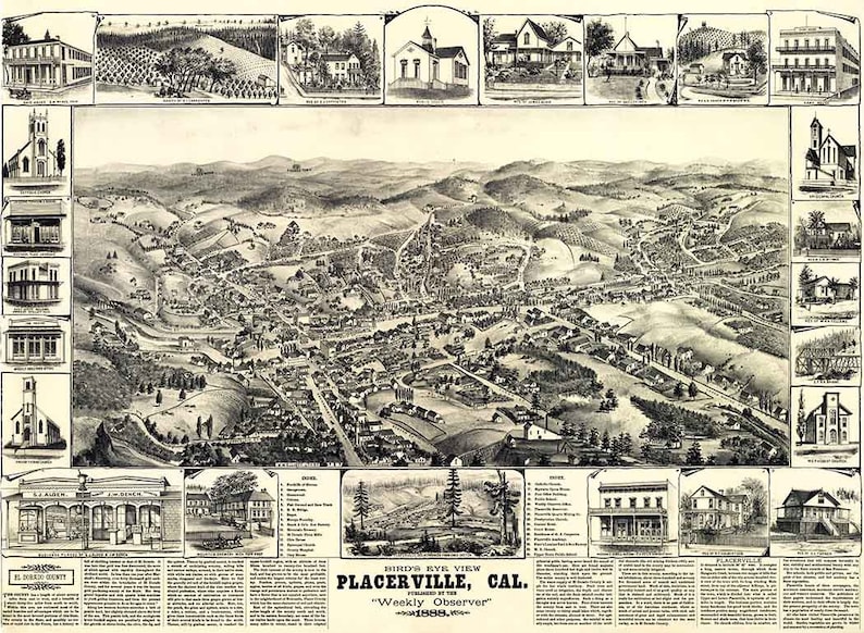 1888 Panoramic Map of Placerville California | Etsy