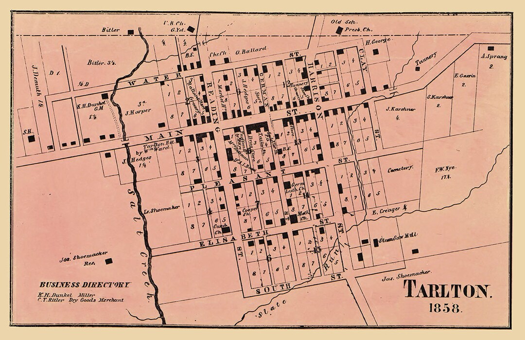 1858 Town Map of Tarlton Pickaway County Ohio - Etsy