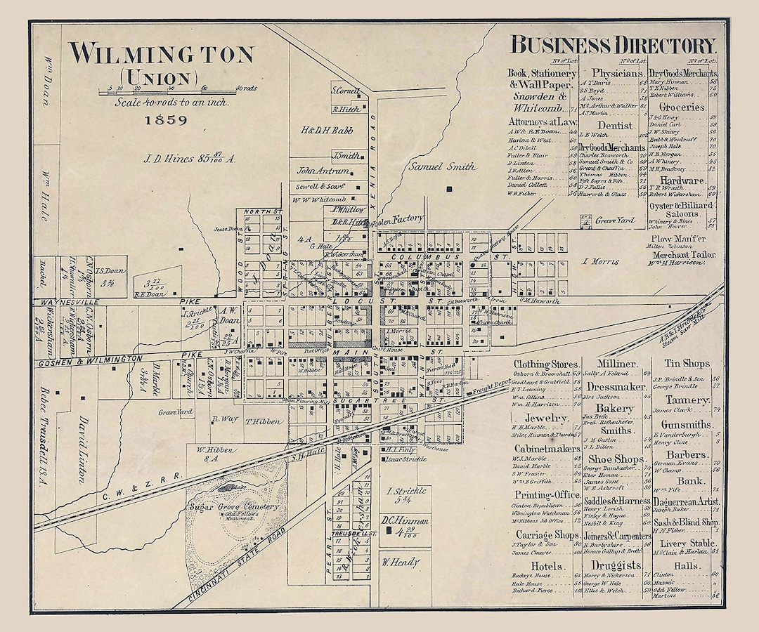 1859 Map of Wilmington Clinton County Ohio - Etsy