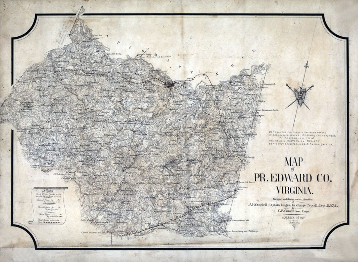 1864 Map of Prince Edward County Virginia Family Names | Etsy Canada