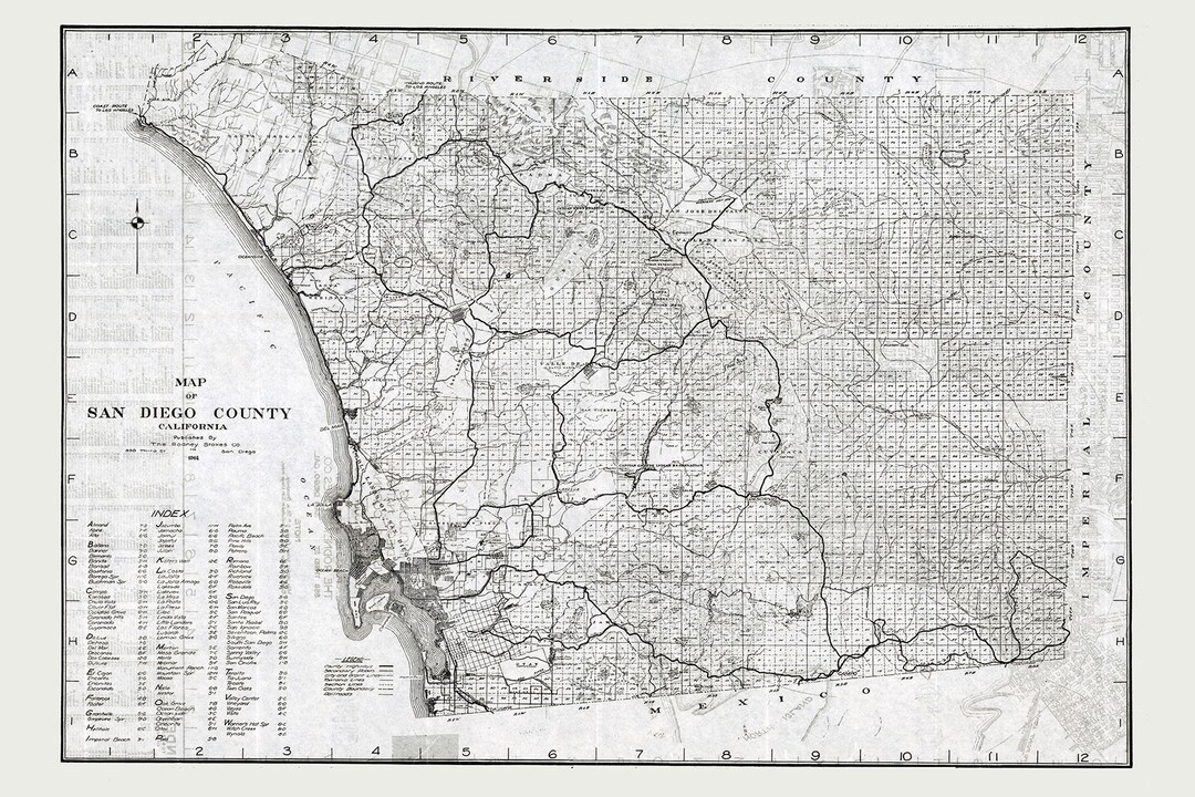 1914 Map of San Diego County California - Etsy