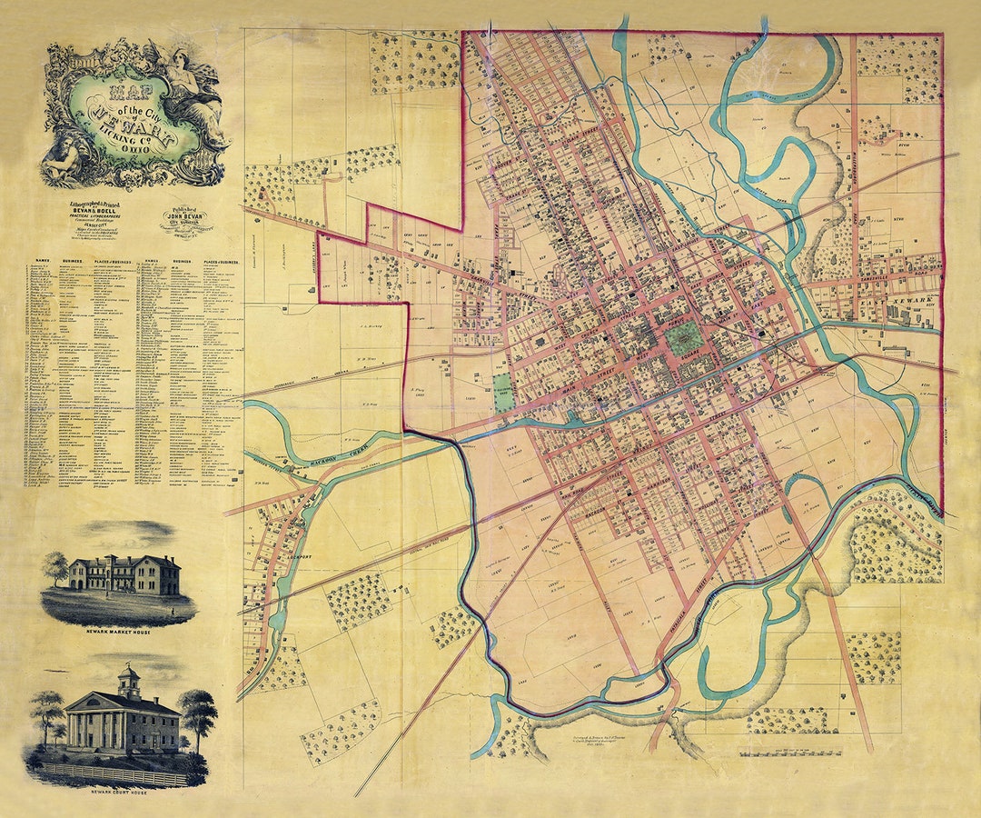 1858 Map of Newark Licking County Ohio - Etsy