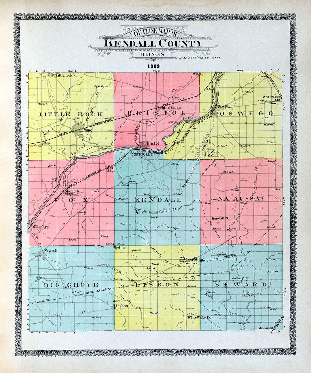 1903 Map of Kendall County Illinois - Etsy