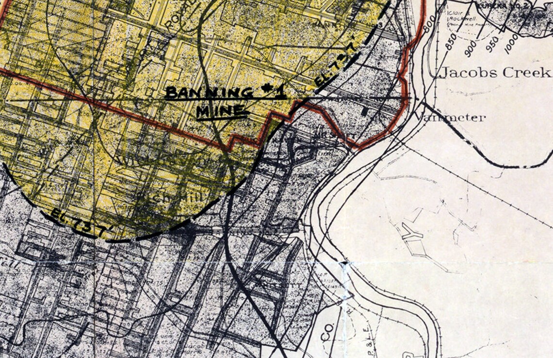 1969 Coal Mine Map of Banning Mine and Adjoiner Mines in Fayette and ...