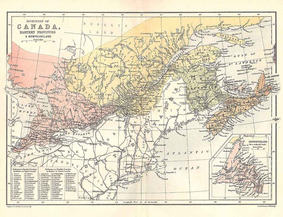 1874 Map of Canada Eastern Provinces and Newfoundland - Etsy
