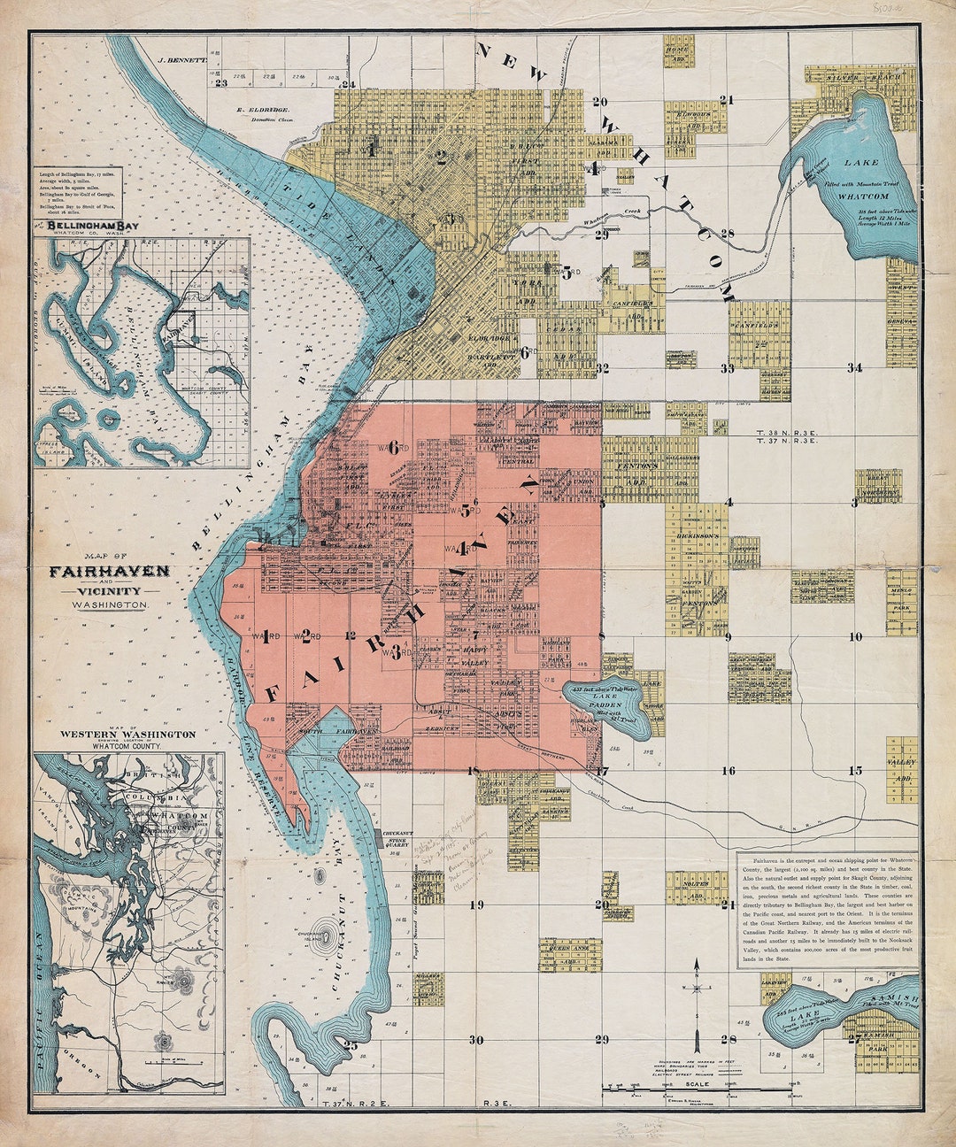 1890 Map of Fairhaven Washington and Vicinity - Etsy