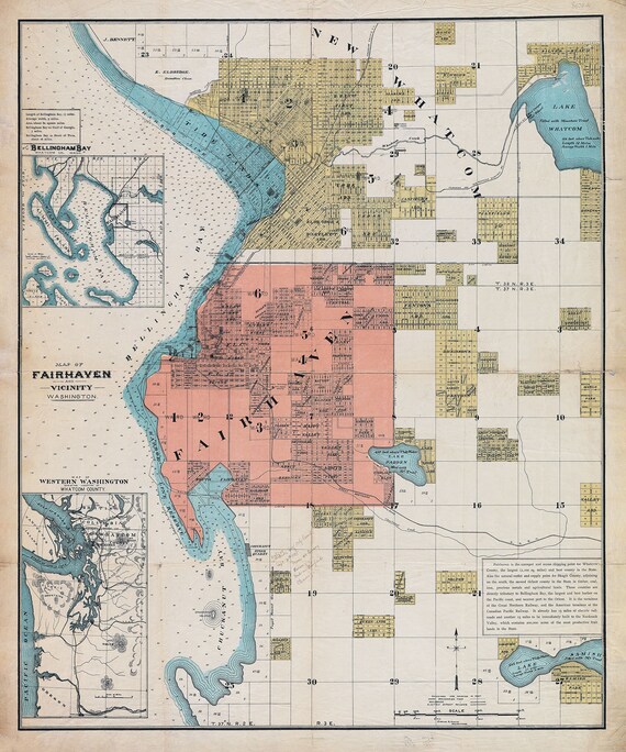 1890 Map of Fairhaven Washington and Vicinity | Etsy
