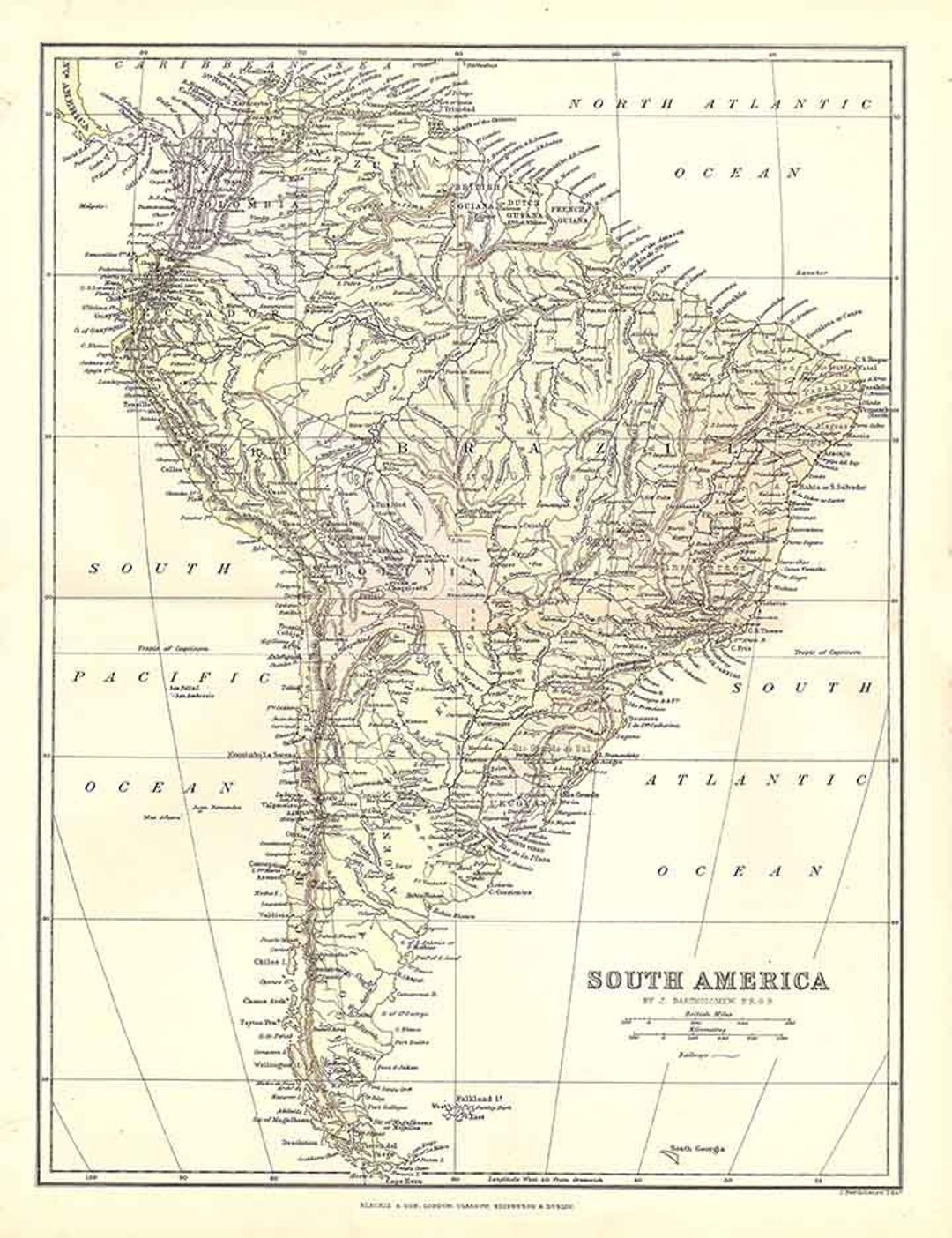 1885 Map of South America - Etsy