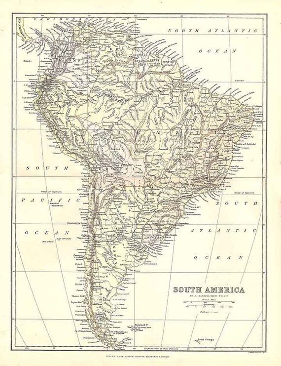 1885 Map of South America | Etsy