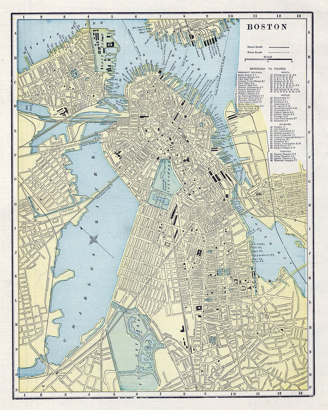1899 Map of Boston Massachusetts - Etsy