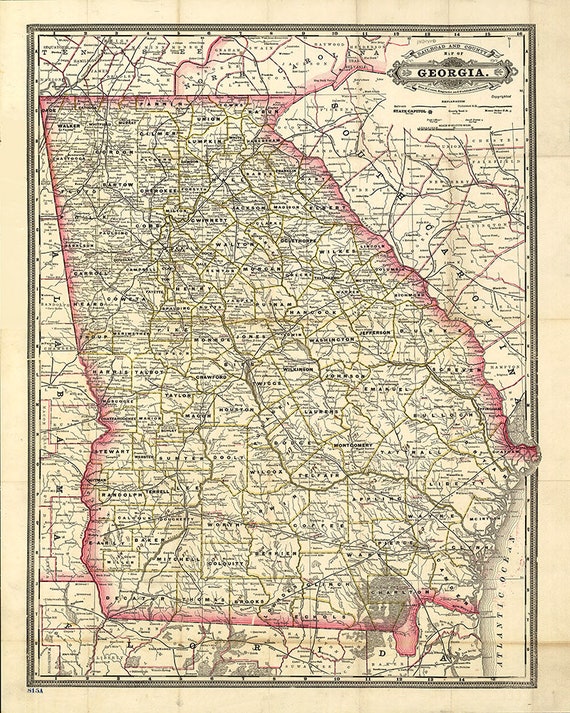 1883 Map of Georgia Rail Roads and Counties | Etsy