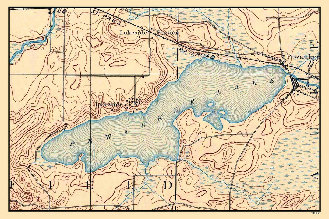 1892 Map of Pewaukee Lake Wisconsin - Etsy