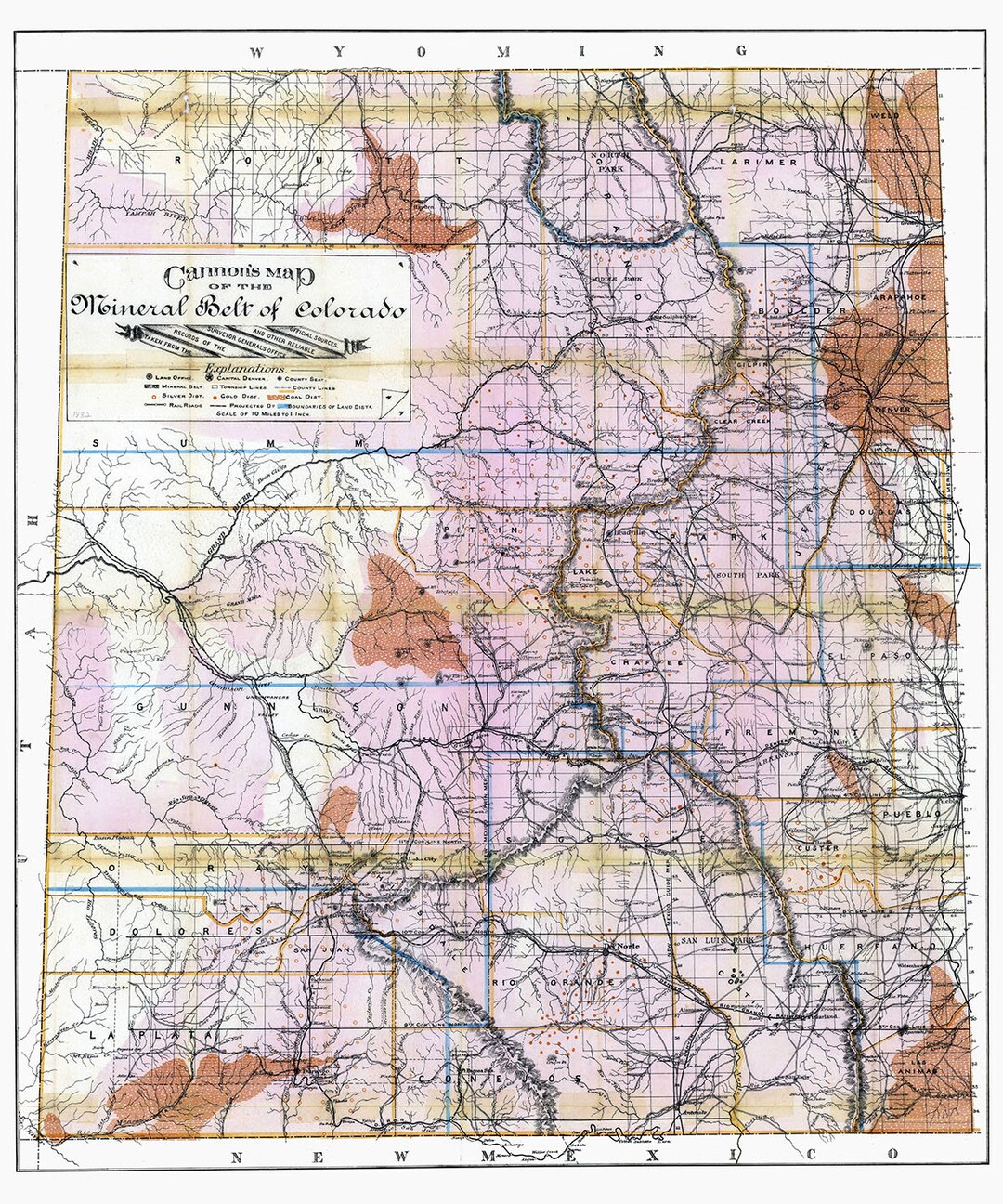 1882 Map of the Mineral Belt of Colorado - Etsy