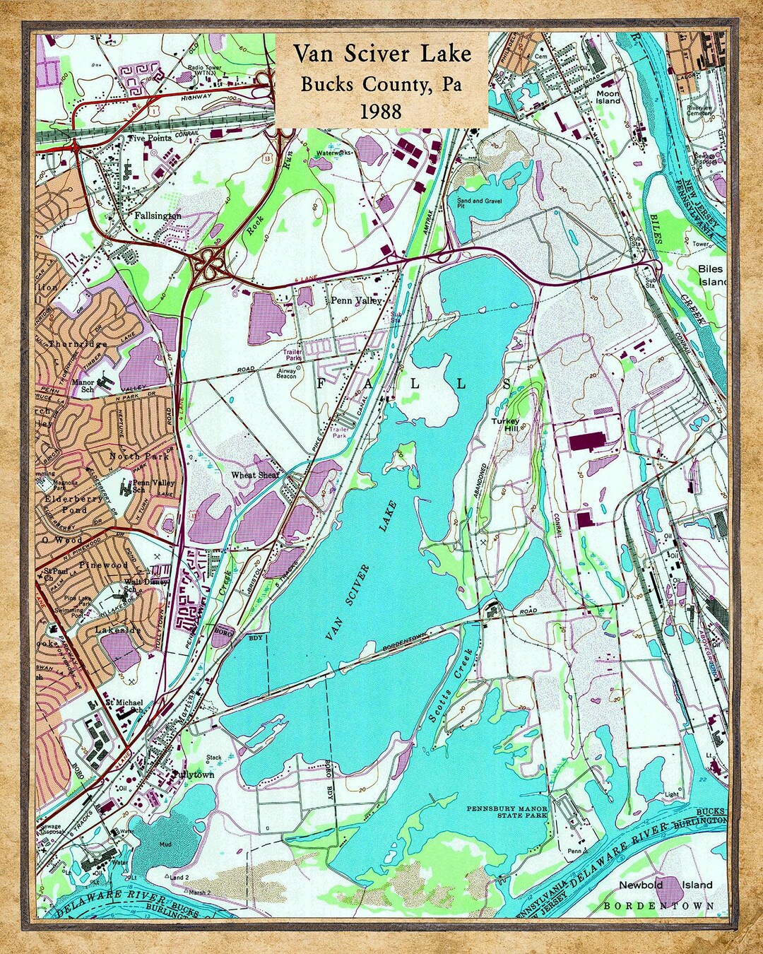 1988 Map of Van Sciver Lake Bucks County Pennsylvania - Etsy