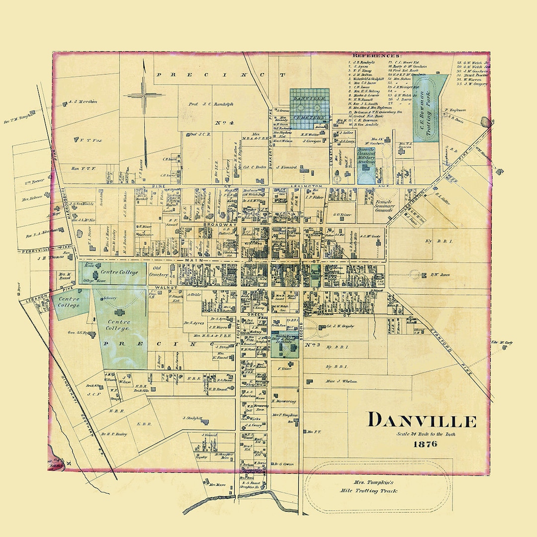 1876 Map of Danville Boyle County Kentucky - Etsy