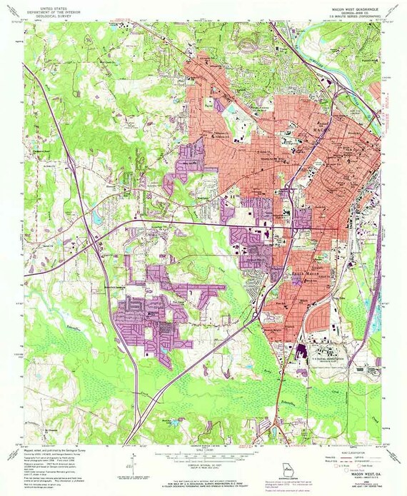 1956 Topo Map of Macon West Georgia Quadrangle | Etsy