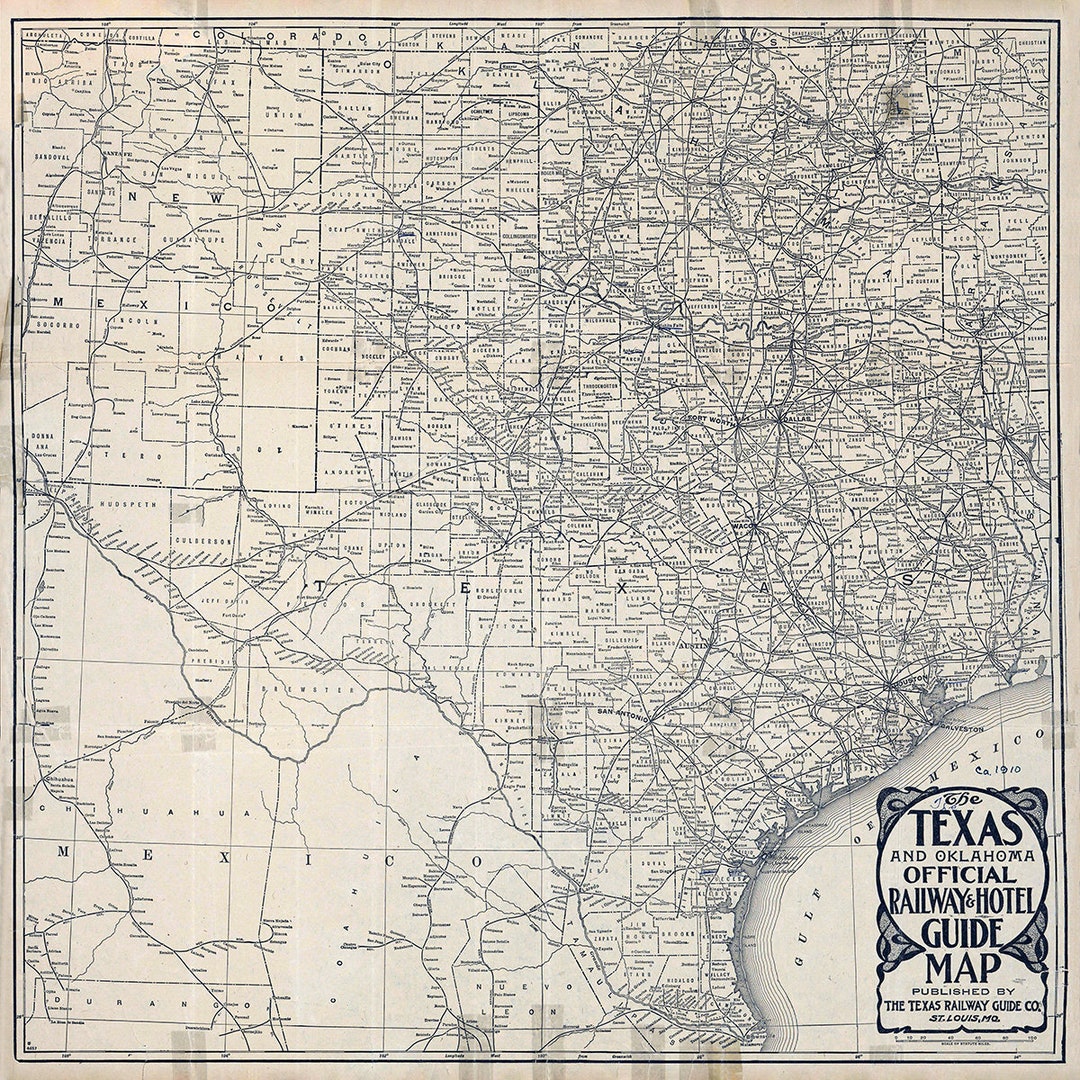1910 Map of Texas and Oklahoma Railways - Etsy