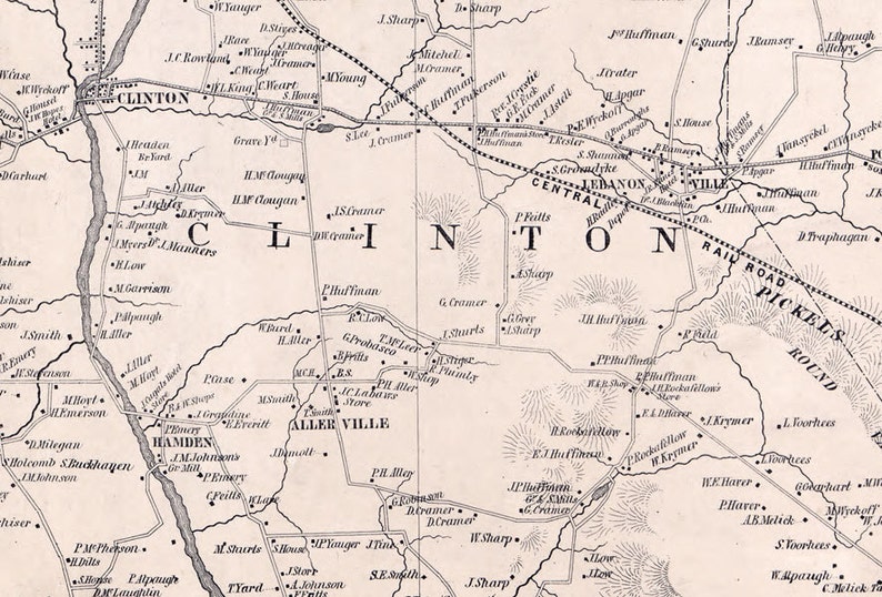 1851 Map of Hunterdon County New Jersey Lambertville | Etsy