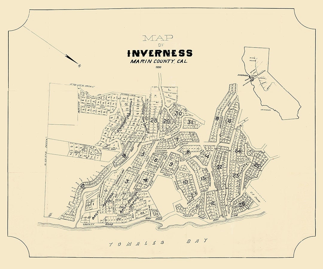 1890 Map of Inverness Marin County California - Etsy