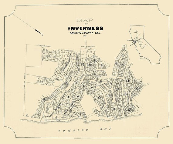 1890 Map of Inverness Marin County California | Etsy