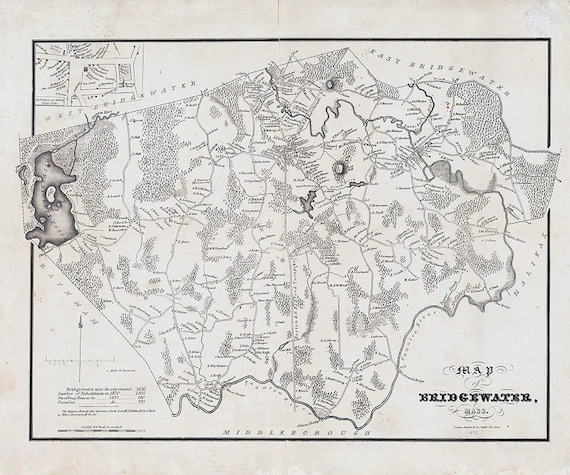 1832 Map of Bridgewater Massachusetts | Etsy