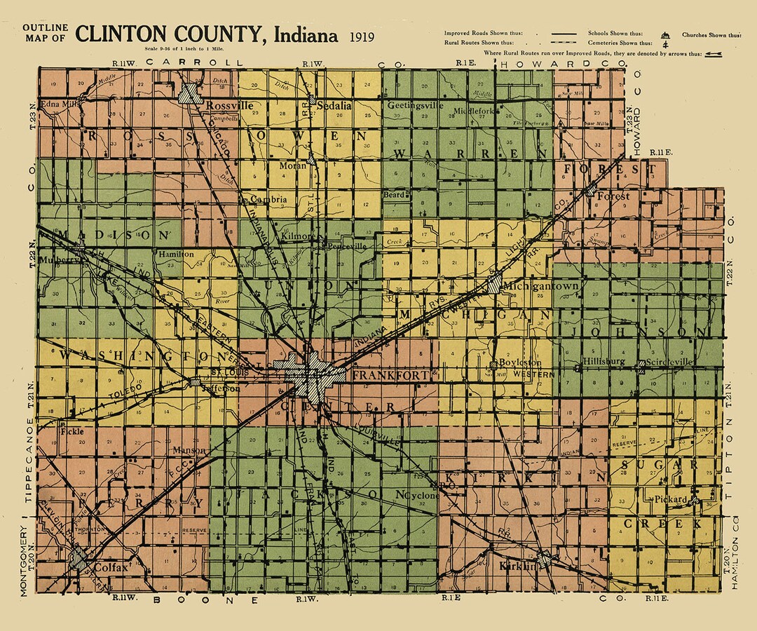 1919 Map of Clinton County Indiana - Etsy
