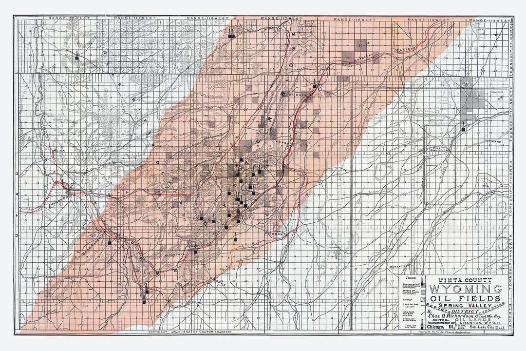 1903 Map of Uinta County Wyoming Oil Fields - Etsy