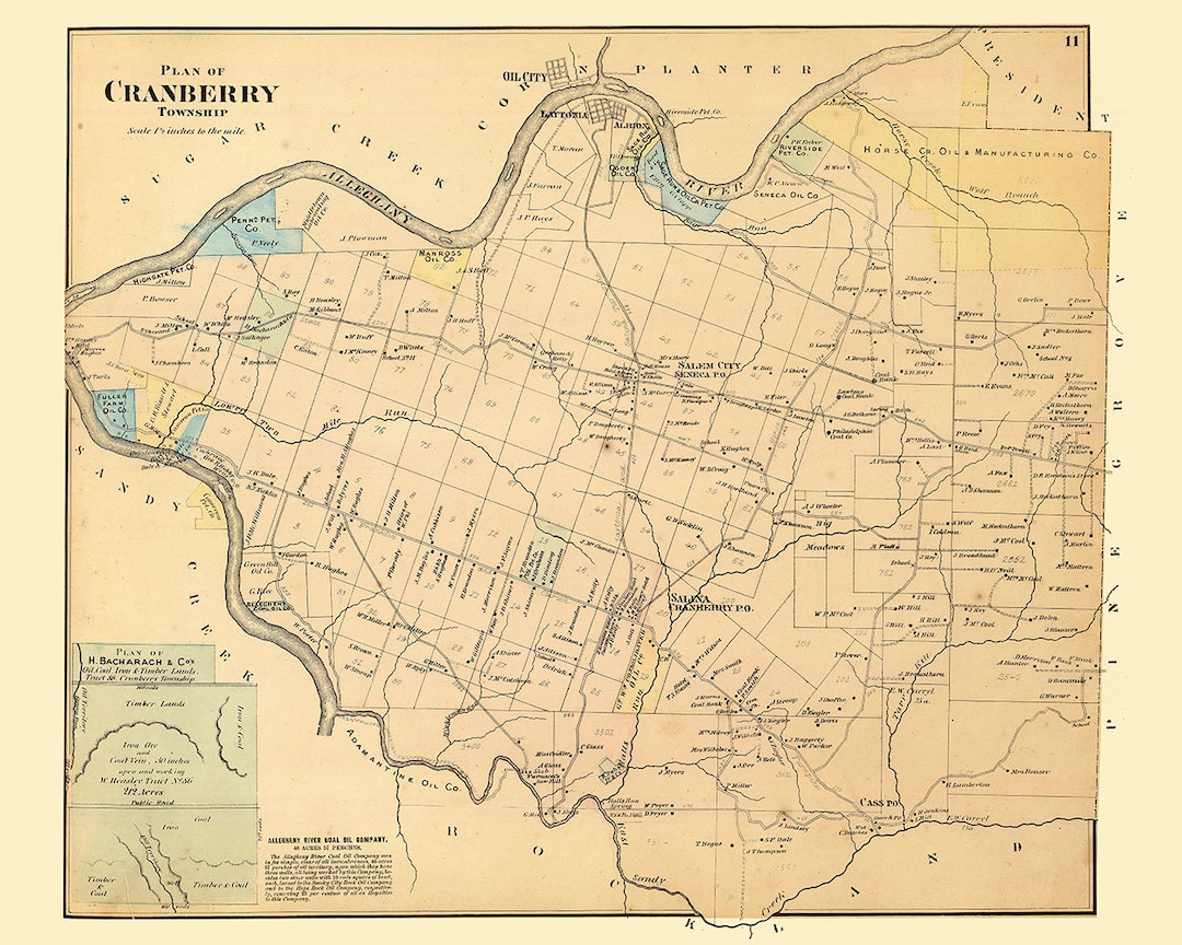 1865 Map of Cranberry Township Venango County Pennsylvania Oil Region ...