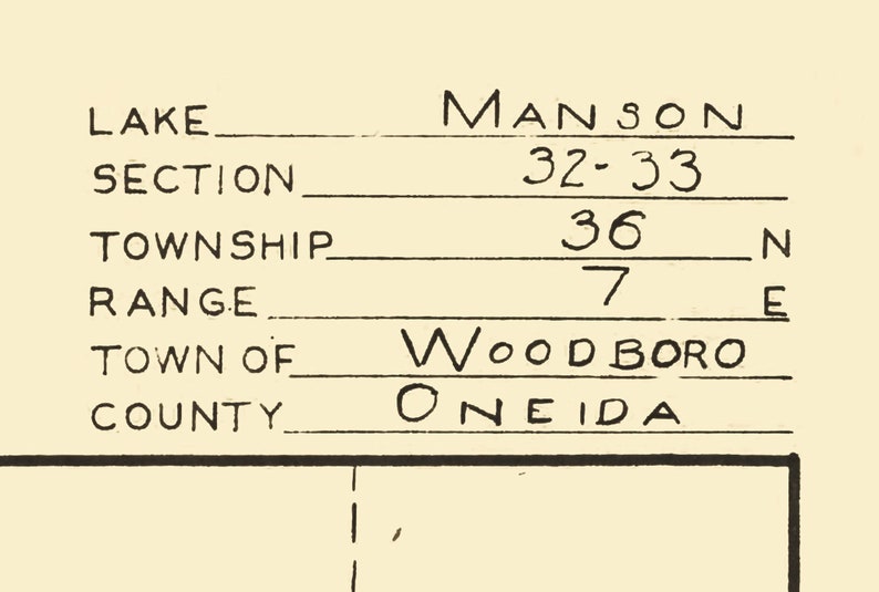 1939 Map of Manson Lake Oneida County Wisconsin - Etsy
