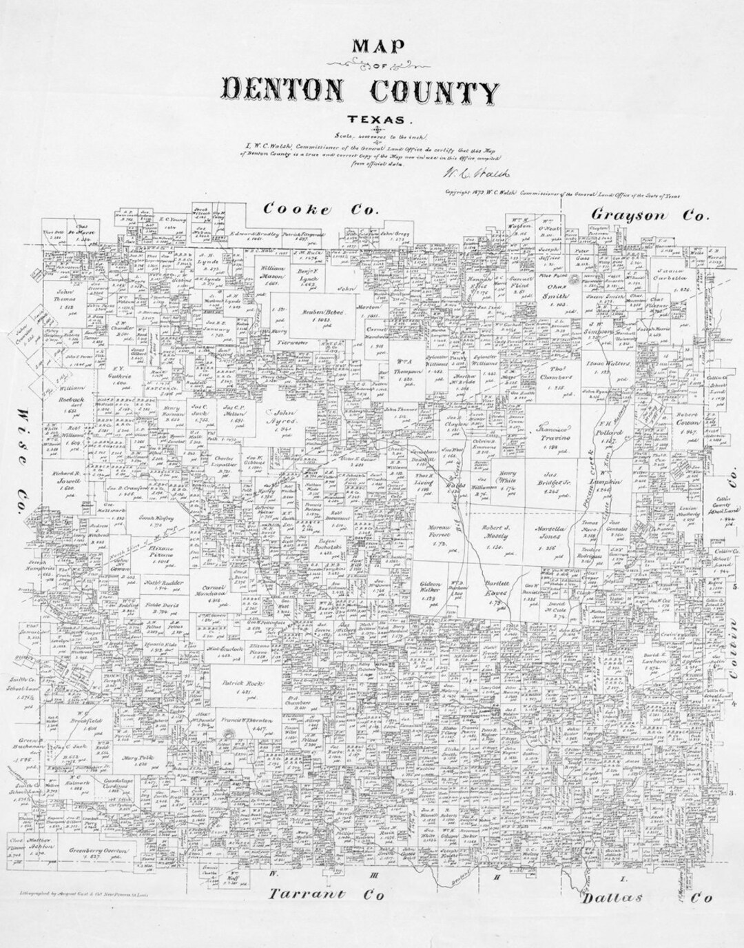 1879 Farm Line Map of Denton County Texas - Etsy