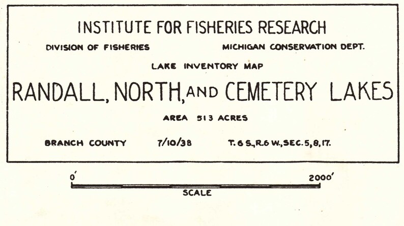 1938 Map of Randall North and Cemetery Lakes Branch County - Etsy