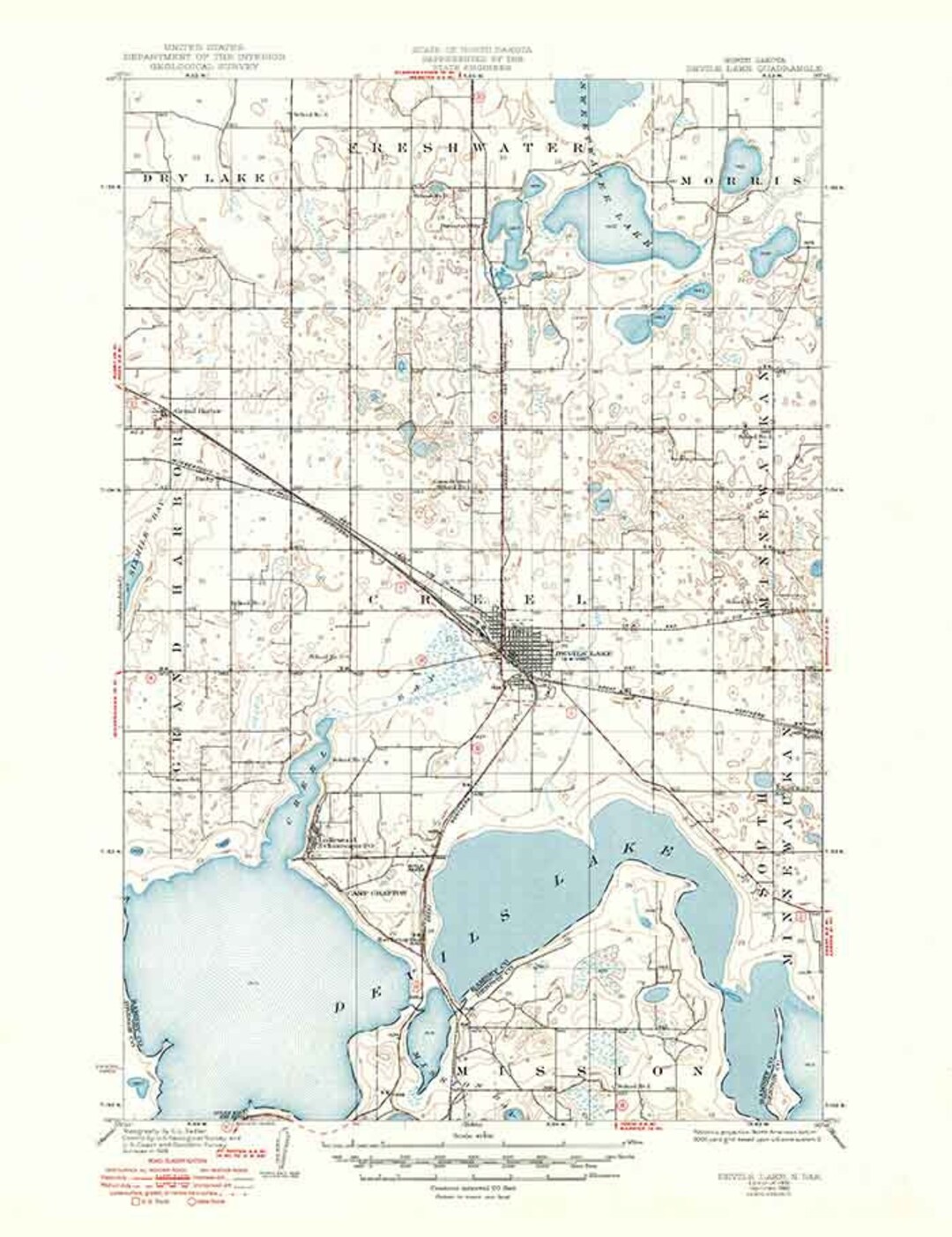 1931 Topo Map of Devils Lake Quad North Dakota - Etsy