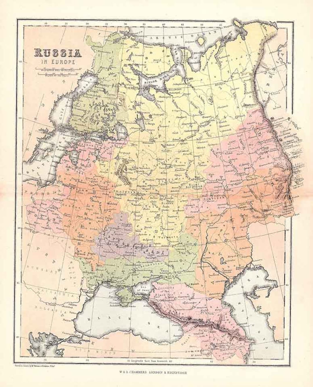 1874 Map of Russia in Europe - Etsy