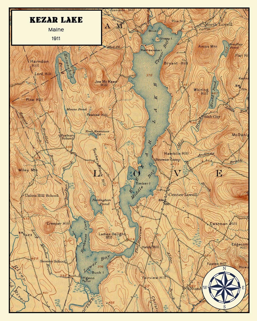 1911 Map of Kezar Lake Lovell and Oxford County Maine - Etsy