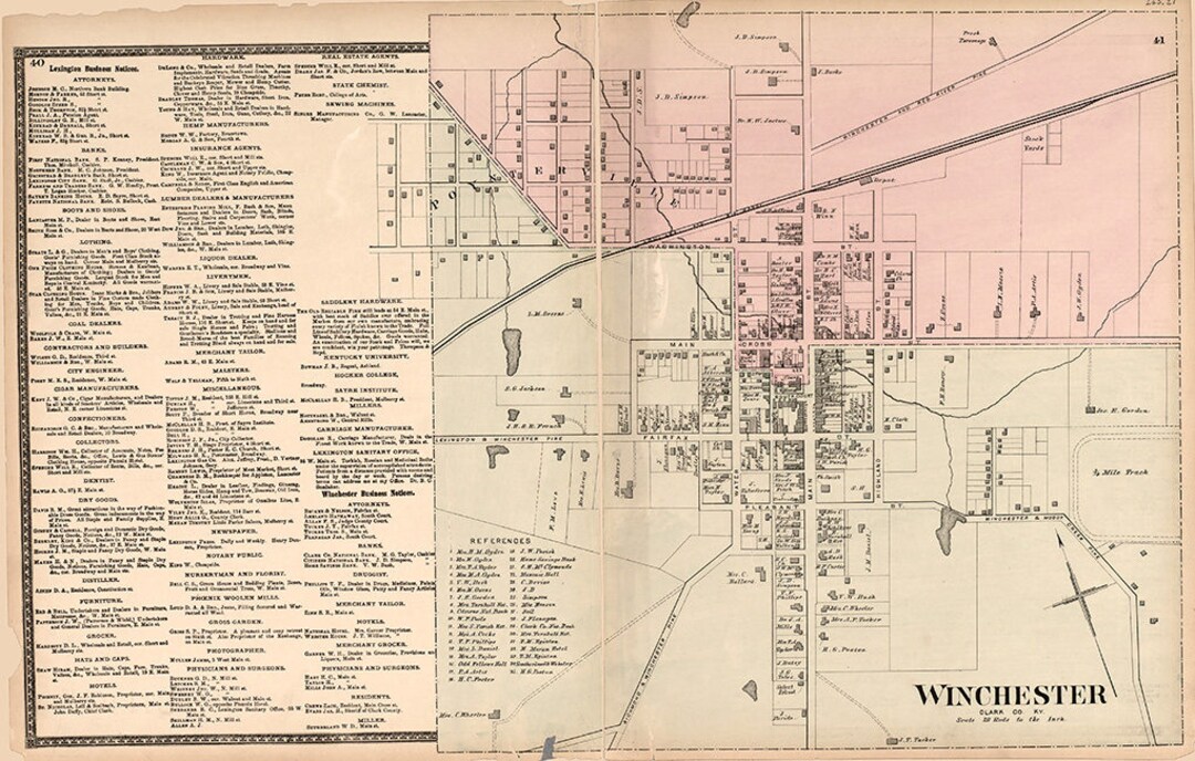 1877 Map of Winchester Clark County Kentucky - Etsy