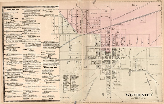 1877 Map of Winchester Clark County Kentucky | Etsy