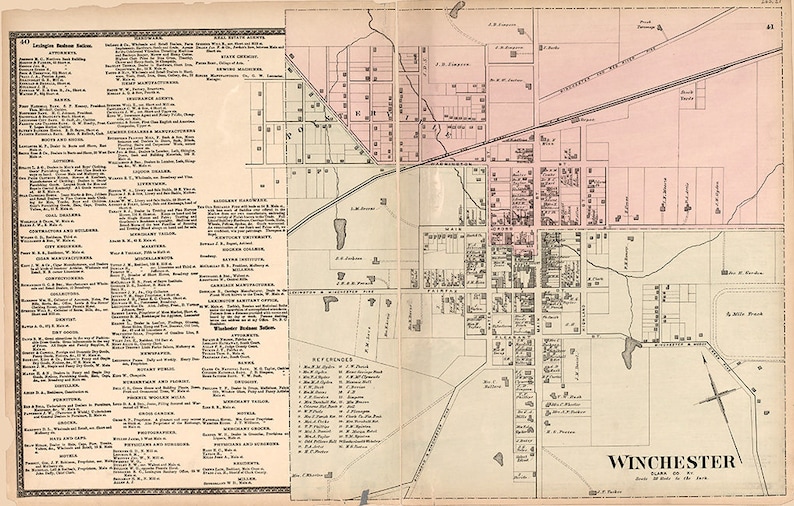1877 Map of Winchester Clark County Kentucky - Etsy