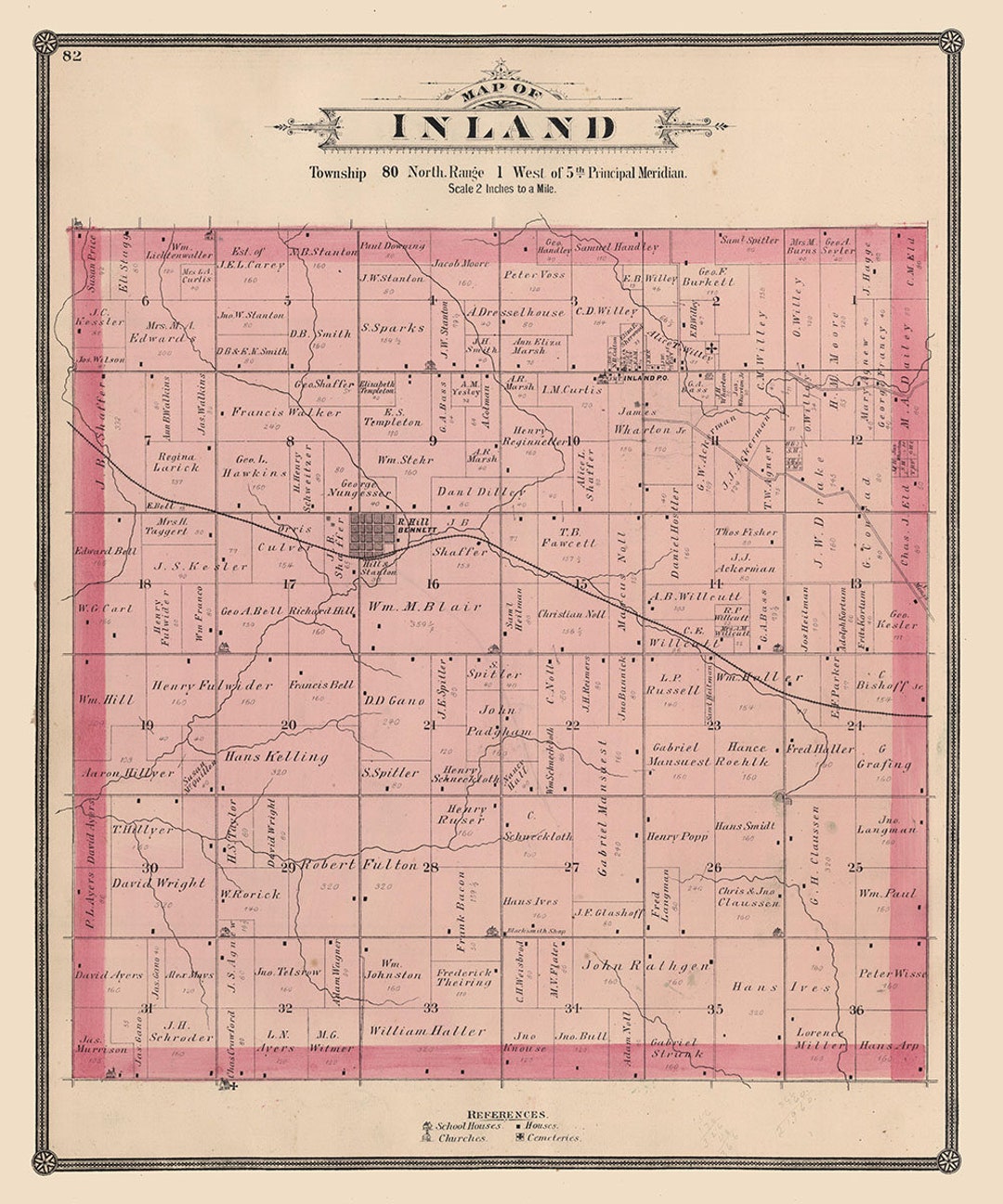 1885 Map of Inland Township Cedar County Iowa - Etsy