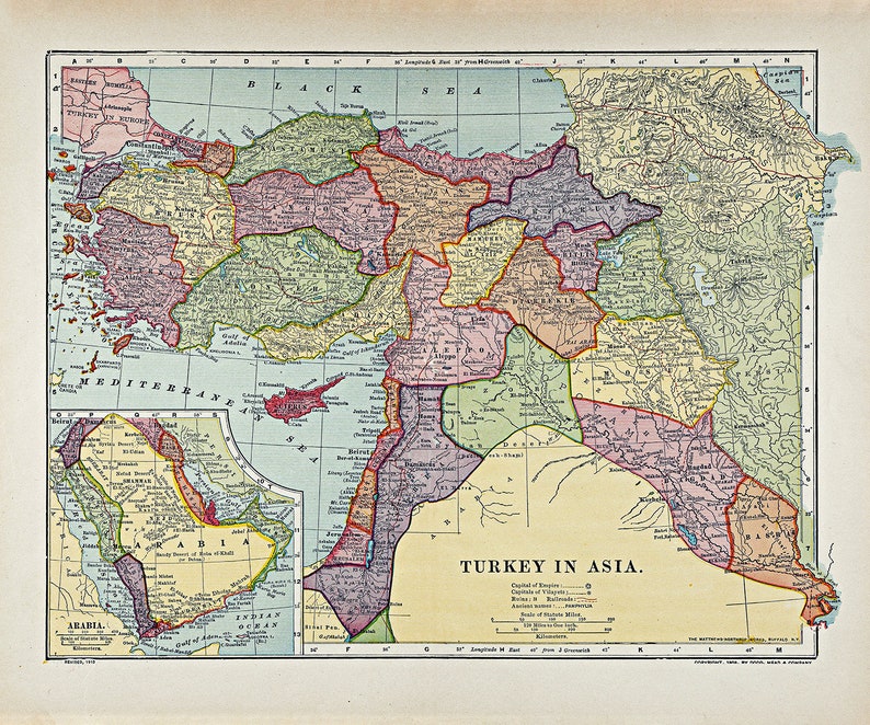 1910 Map of Turkey in Asia - Etsy