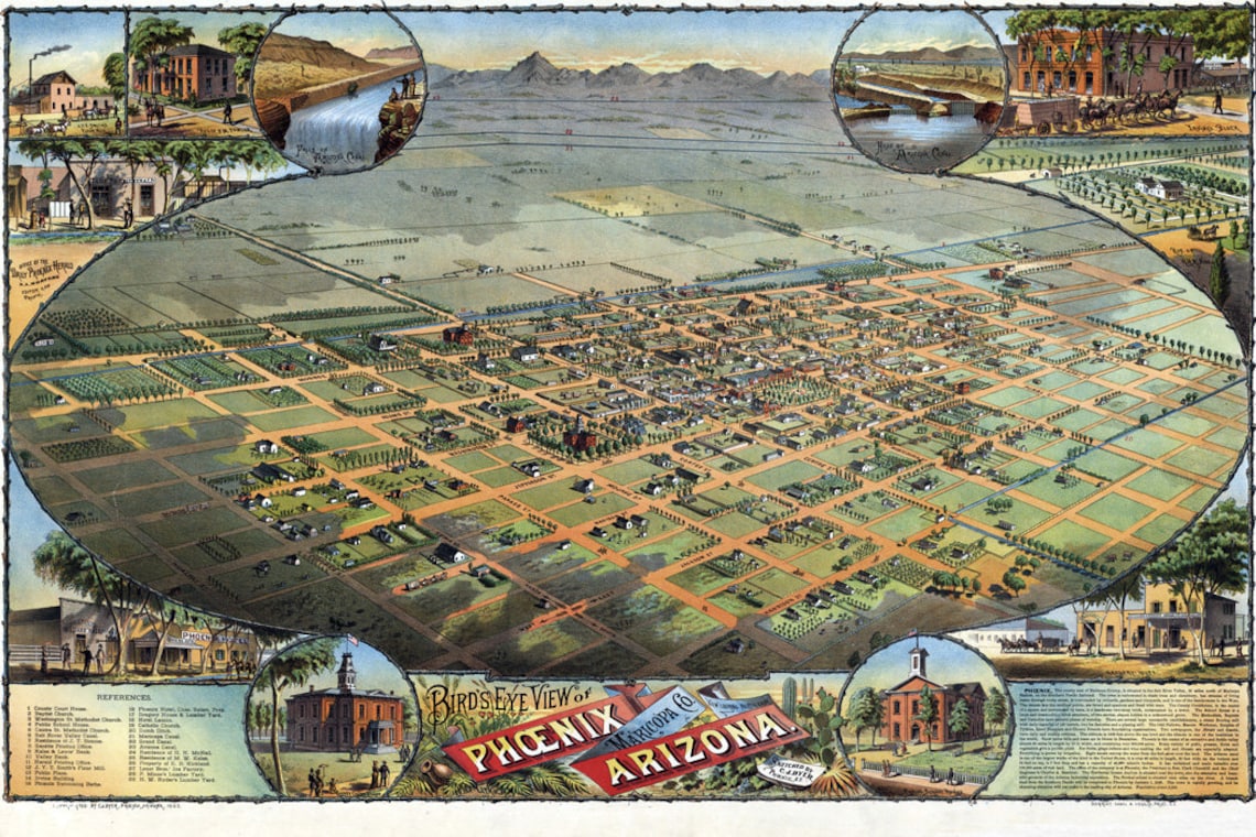 1885 Panoramic Map of Phoenix Maricopa County Arizona - Etsy