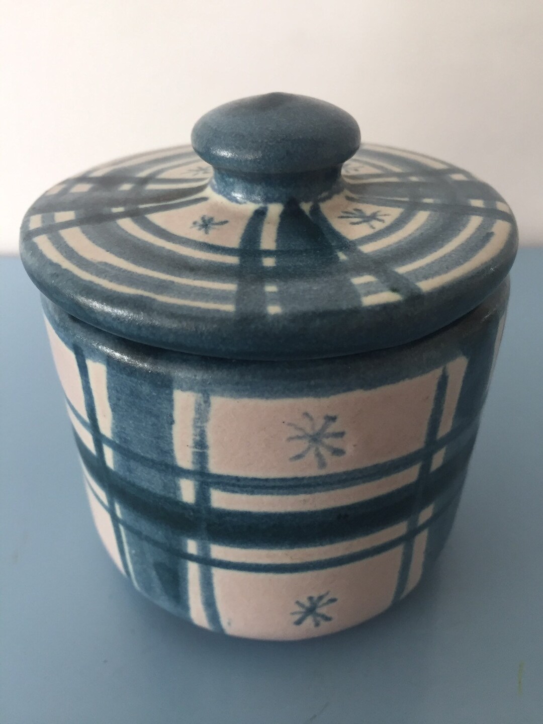 Stunning Little Hand Painted Studio Pottery Lidded Sugar or Jam Pot ...