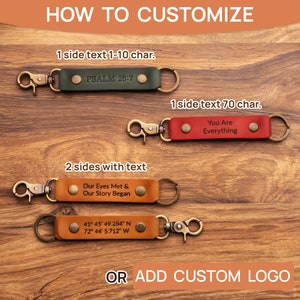 Personalized Leather Keychain With Snap Clip, Leather Key Fob With Snap ...
